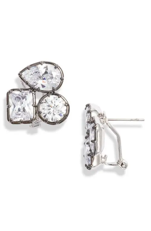 Nordstrom Georgina Cubic Zirconia Lever Back Earrings - Clear- Black- Silver