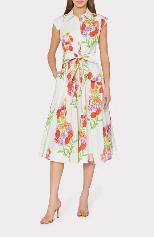 MILLY Jules Paris Bouquet Belted Midi Dress