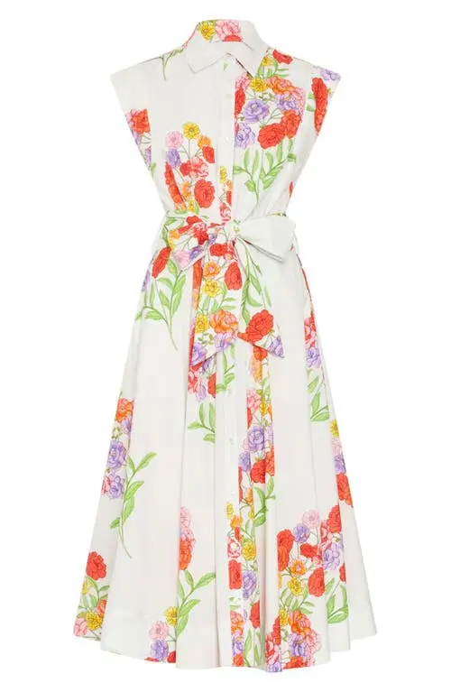 MILLY Jules Paris Bouquet Belted Midi Dress
