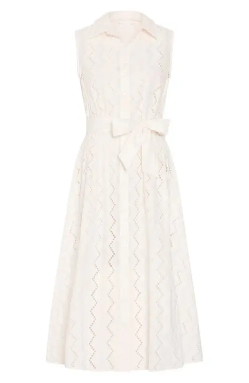 MILLY Leya Eyelet Sleeveless Midi Shirtdress - White