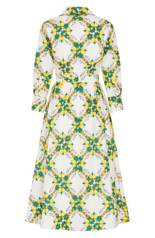 MILLY Lexi Print Tie Waist Midi Shirtdress - Yellow Multi
