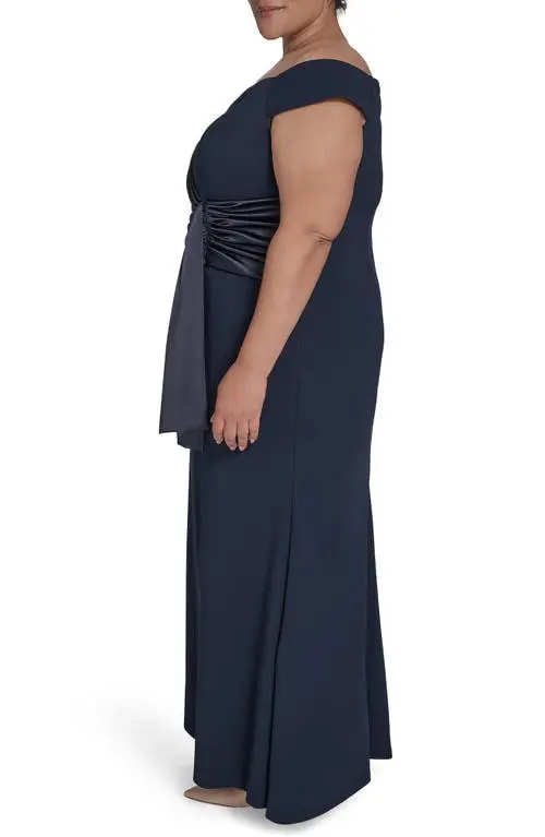 Eliza J Mixed Media Gown With Draped Detail