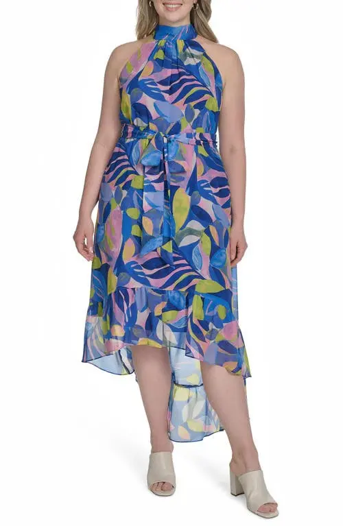Eliza J Sleeveless High-neck Floral High-low Dress