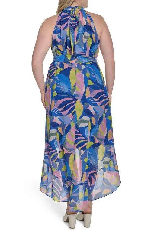 Eliza J Sleeveless High-neck Floral High-low Dress