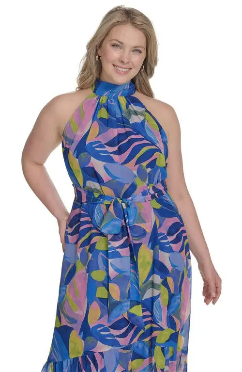 Eliza J Sleeveless High-neck Floral High-low Dress