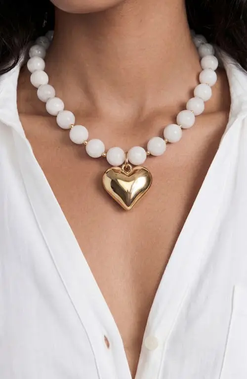 Ettika Puffy Heart Pendant Necklace With - Bone