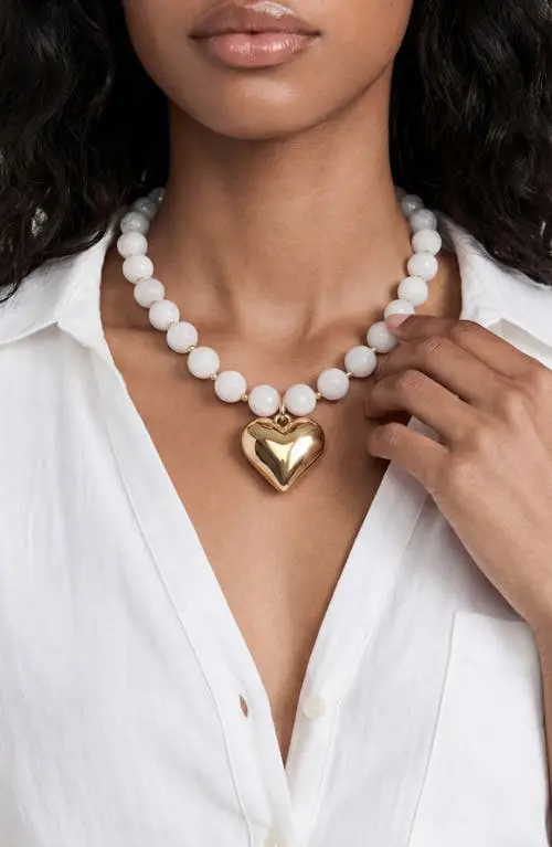 Ettika Puffy Heart Pendant Necklace With - Bone