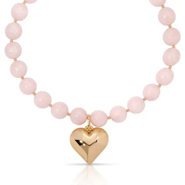 Ettika Puffy Heart Pendant Necklace With - Rose Quartz