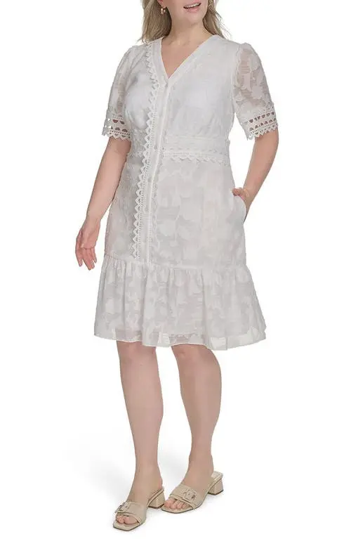 Eliza J Floral Print Fit & Flare Shirtdress