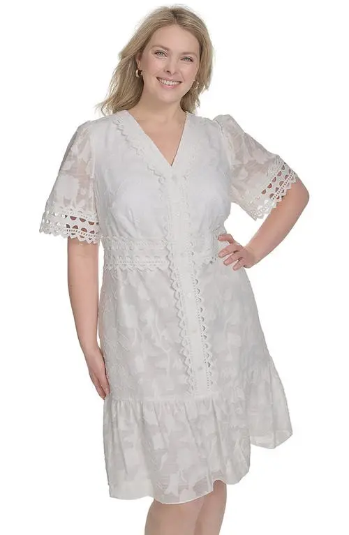 Eliza J Floral Print Fit & Flare Shirtdress