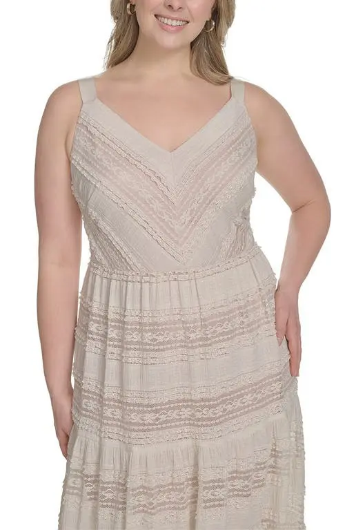 Eliza J Lace Detail Tiered Maxi Dress