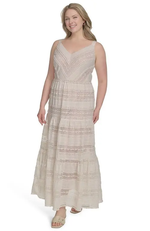 Eliza J Lace Detail Tiered Maxi Dress
