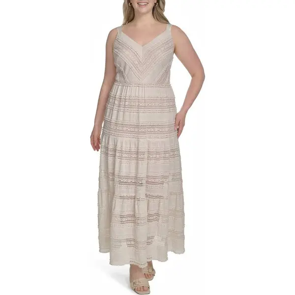Eliza J Lace Detail Tiered Maxi Dress - Ivory