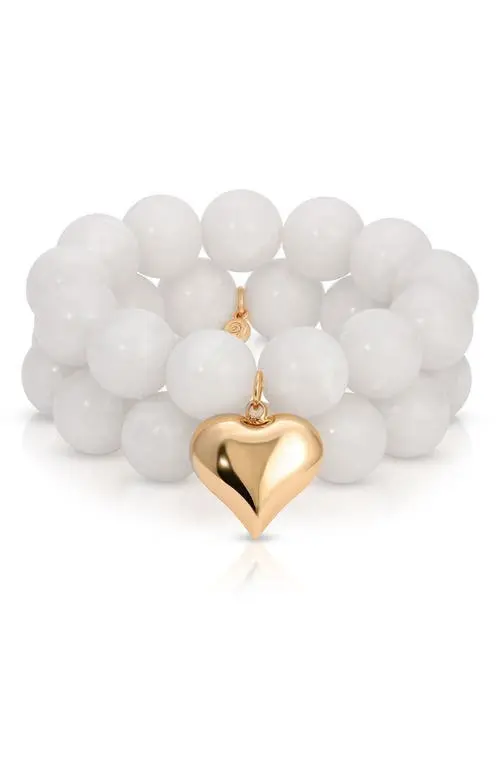 Ettika Beaded Heart Stretch Bracelet - Bone