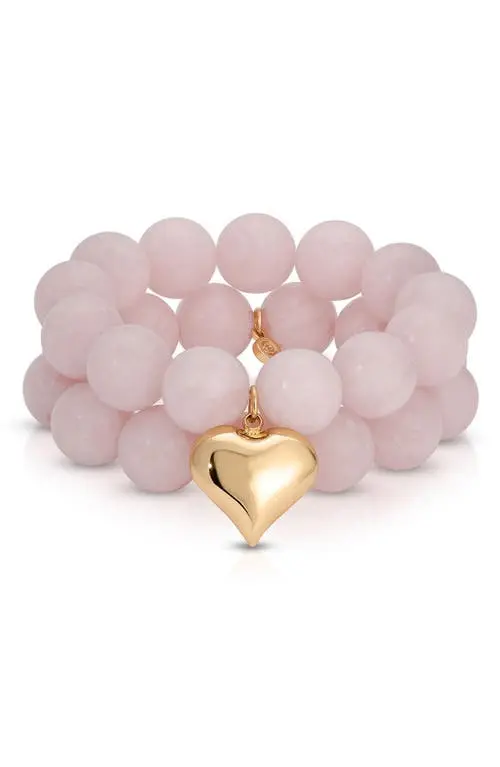 Ettika Beaded Heart Stretch Bracelet - Rose Quartz