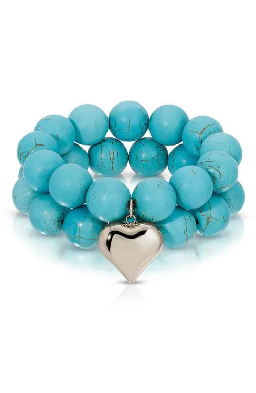 Ettika Beaded Heart Stretch Bracelet - Turquoise And Silver