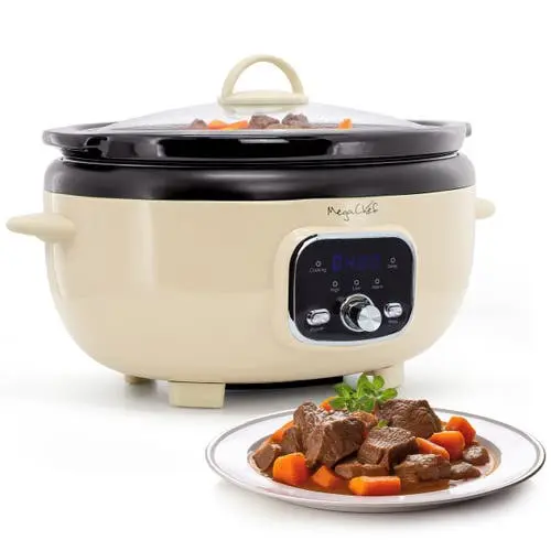 MEGACHEF 6.9 Quart Oval Electric Digital Slow Cooker In Cream With Black Pot - White