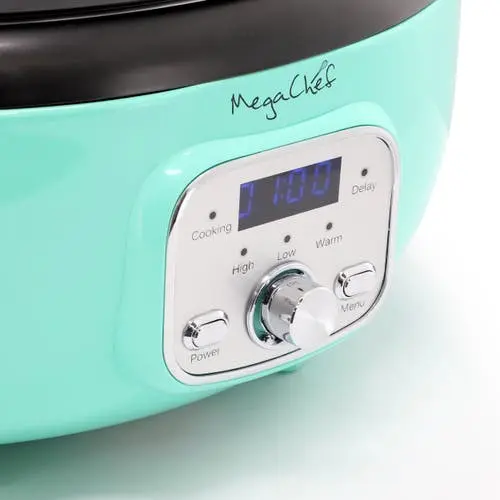 MEGACHEF 6.9 Quart Oval Electric Slow Cooker In Turquoise With Black Pot
