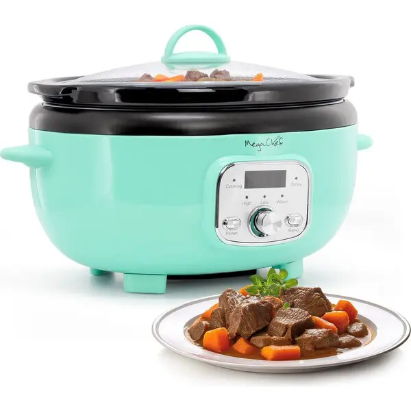 MEGACHEF 3.7 Quart Oval Electric Slow Cooker In Turquoise - Blue