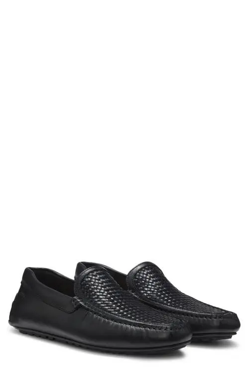 BOSS Noel Woven Leather Moc Toe Loafers - Black