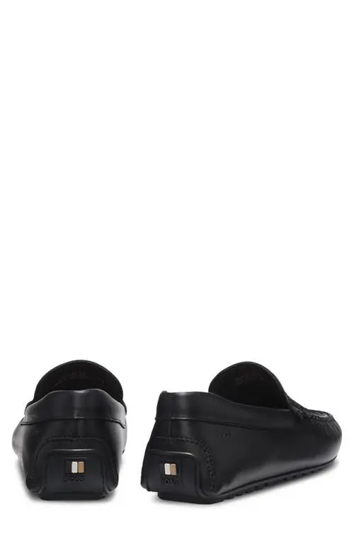BOSS Noel Woven Leather Moc Toe Loafers - Black