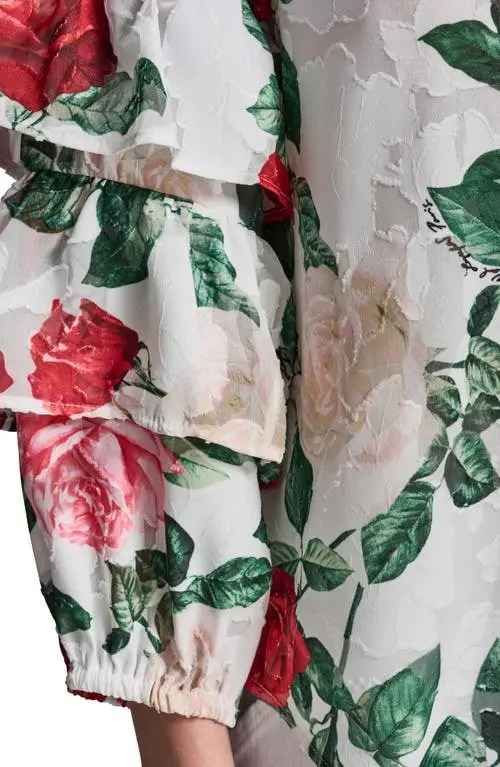 Karl Lagerfeld Paris Rose Print Ruffle Top