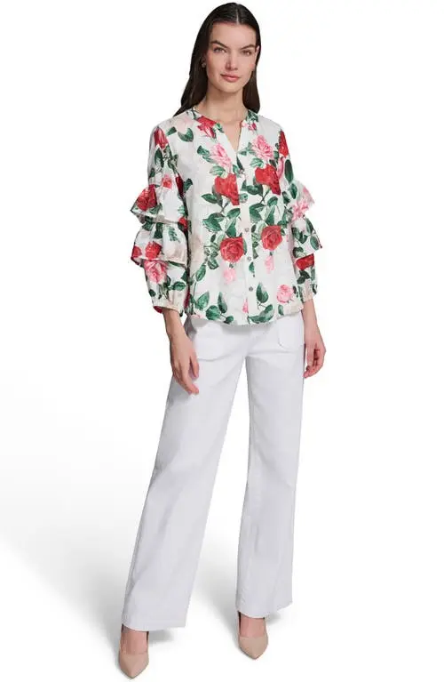 Karl Lagerfeld Paris Rose Print Ruffle Top
