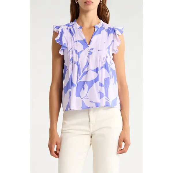 SUGARLIPS Tracy Ruffle Pleated Floral Cotton Top - Lavender