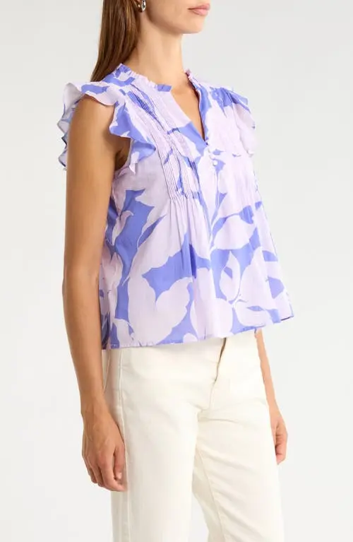 SUGARLIPS Tracy Ruffle Pleated Floral Cotton Top