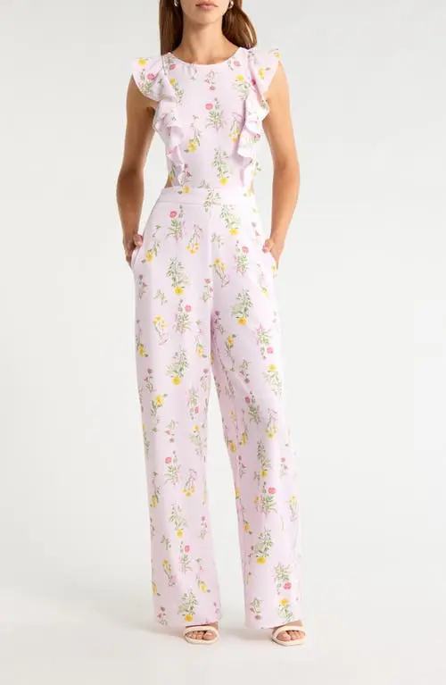 SUGARLIPS Floral Print Ruffle Jumpsuit - Blush-pink