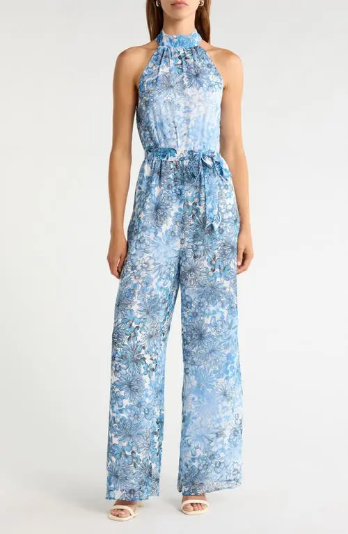 SUGARLIPS Floral Print Halter Jumpsuit - Blues