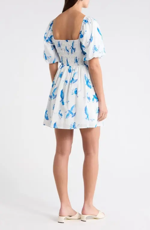 SUGARLIPS Bluebird Print Smocked Minidress