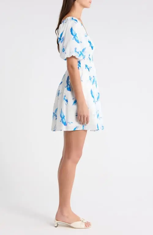 SUGARLIPS Bluebird Print Smocked Minidress