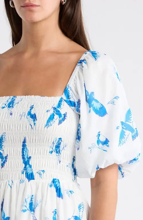 SUGARLIPS Bluebird Print Smocked Minidress