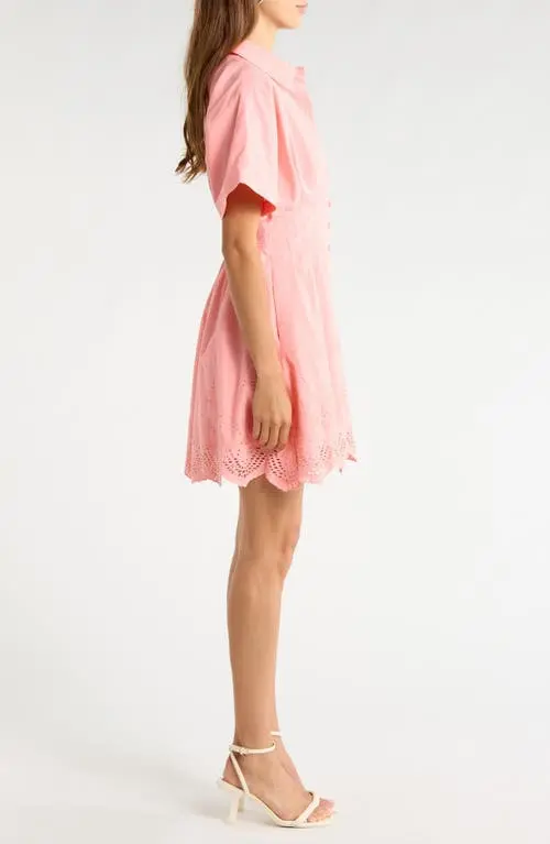 SUGARLIPS Sammie Pleated Eyelet Cotton Shirtdress - Blush