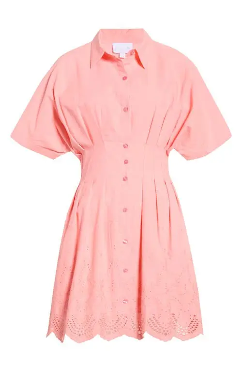SUGARLIPS Sammie Pleated Eyelet Cotton Shirtdress - Blush
