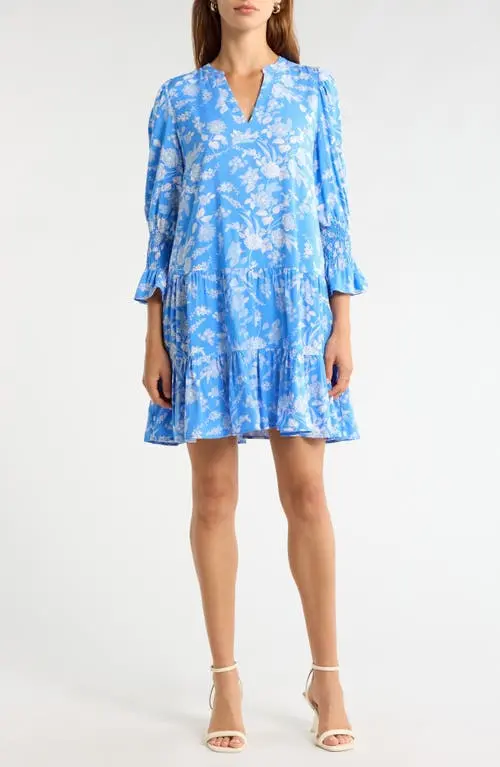 SUGARLIPS Odella Floral Print Shift Mini Dress - Blue-white