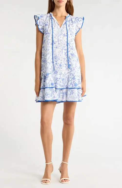 SUGARLIPS Eve Floral Print Ruffle Dress - Blue-white