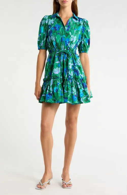 SUGARLIPS Jaidy Floral Cotton Shirtdress - Kelly-blues-mul