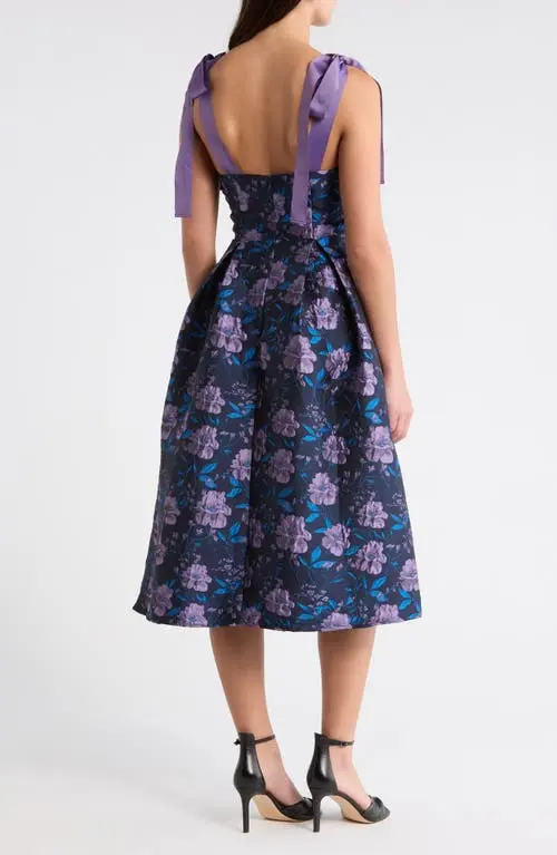 SUGARLIPS Willa Floral Dina Pleated Midi Dress - Navy-multi