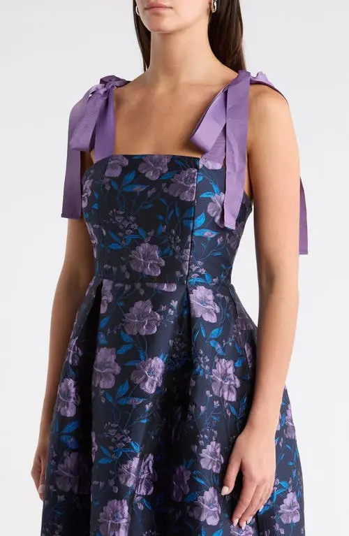 SUGARLIPS Willa Floral Dina Pleated Midi Dress - Navy-multi
