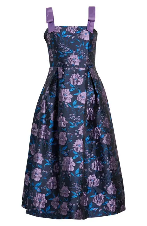 SUGARLIPS Willa Floral Dina Pleated Midi Dress - Navy-multi