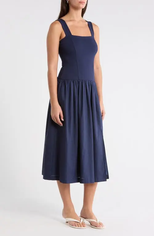SUGARLIPS Raziela Mixed Media Midi Dress With Square Neckline And Wide Straps