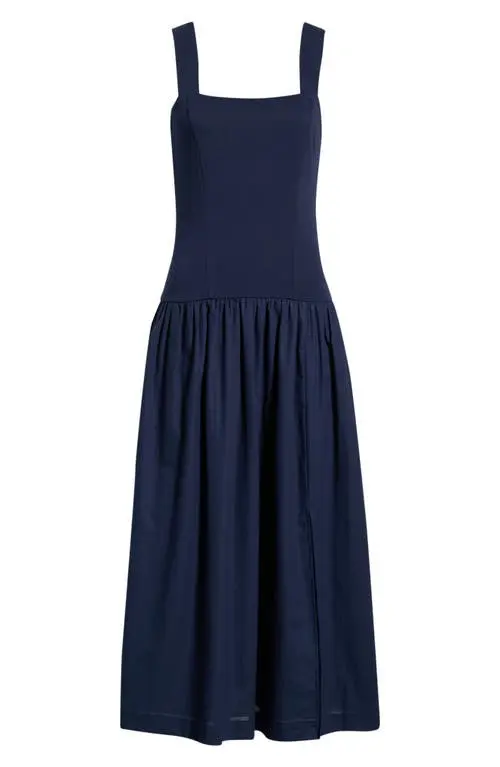 SUGARLIPS Raziela Mixed Media Midi Dress With Square Neckline And Wide Straps