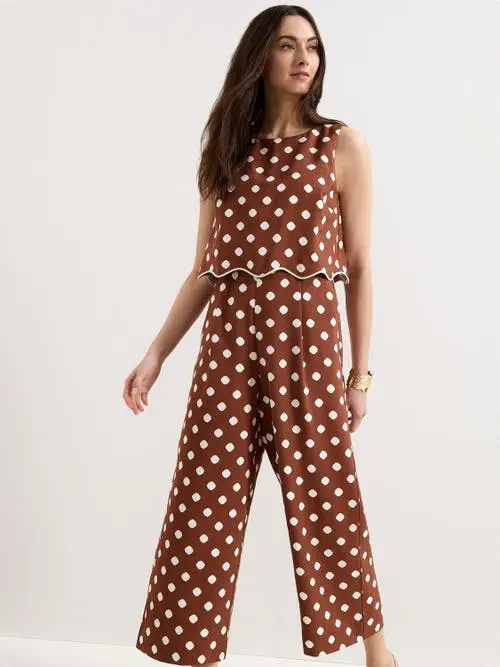 PHASE EIGHT Alia Polka Dot Wide Leg Jumpsuit - Tan