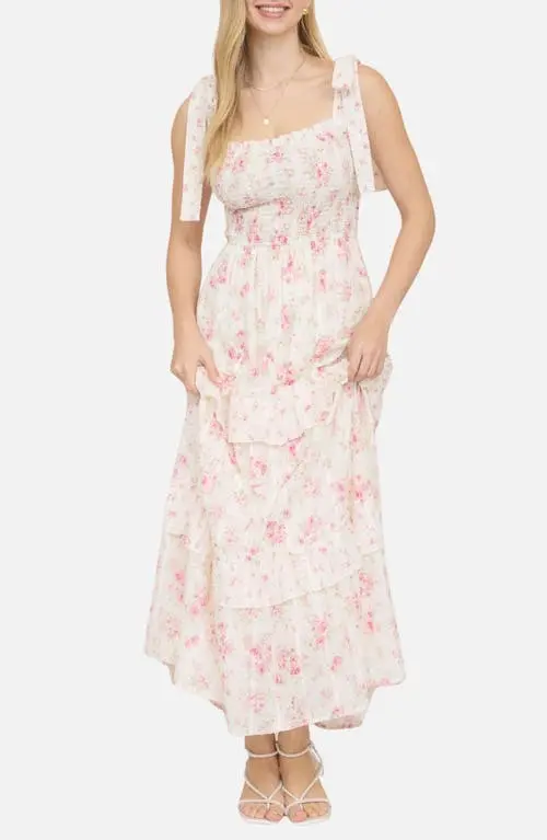 BLU PEPPER Floral Tie Strap Tiered Maxi Dress - Pink Multi