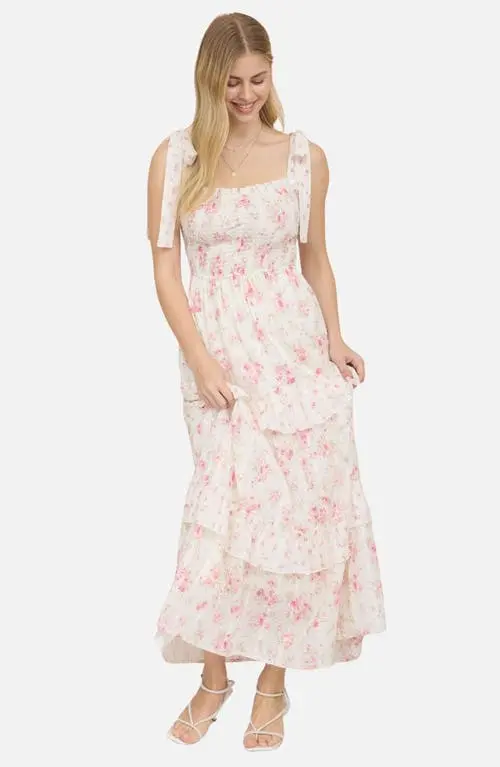 BLU PEPPER Floral Tie Strap Tiered Maxi Dress - Pink Multi