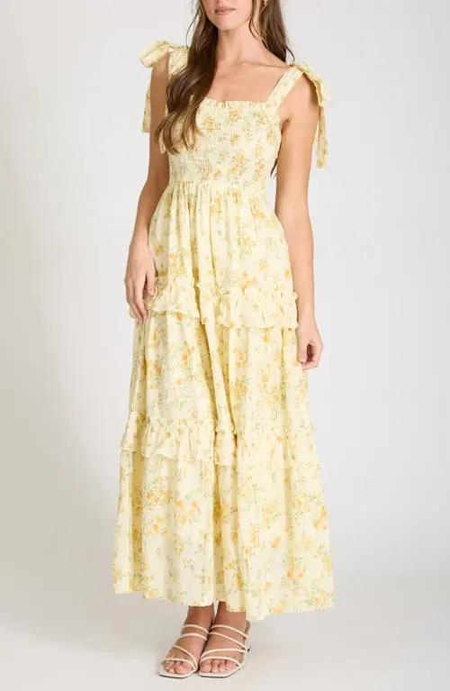 BLU PEPPER Floral Tie Strap Tiered Maxi Dress - Yellow Multi