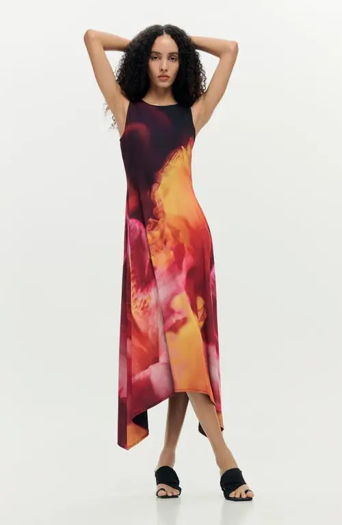 Desigual Sleeveless Floral Print Dress With Handkerchief Hem