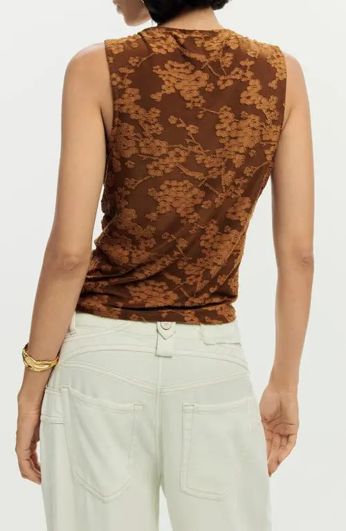 Desigual Sleeveless Cowl Neck Top With Textured Floral Print